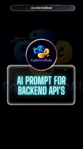 @codestudioai on Instagram: "🔥 Effective AI Prompt to Build APIs Instantly - " Act as a senior backend engineer and system architect. Build a production-ready REST API for [describe your feature or product]. Tech stack: Backend: [FastAPI / Django / Node.js] Database: [PostgreSQL / MySQL / MongoDB] Must include: -Clean & scalable folder structure -Optimized database schema with relationships -JWT authentication + role-based access -CRUD APIs with validations -Proper error handling & HTTP status 