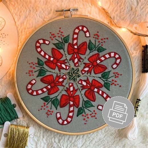 Christmas Candy Cane Hand Embroidery Pattern With Step-by-step Instructions (PDF Download) - Etsy