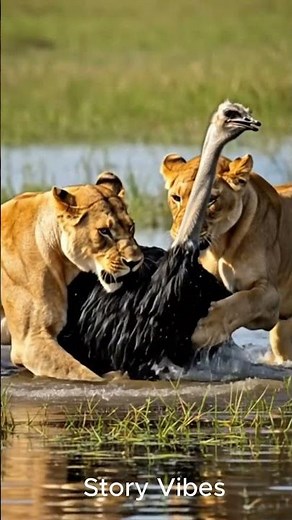 Lions Attack a Thirsty Ostrich at Water | Epic Jungle Predator Battle #wildlife #lion #fight