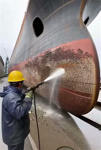 Watching a Giant Cargo Ship Get Stripped Clean by High-Pressure Water 🚢💦 #cargoship #shipaccidents