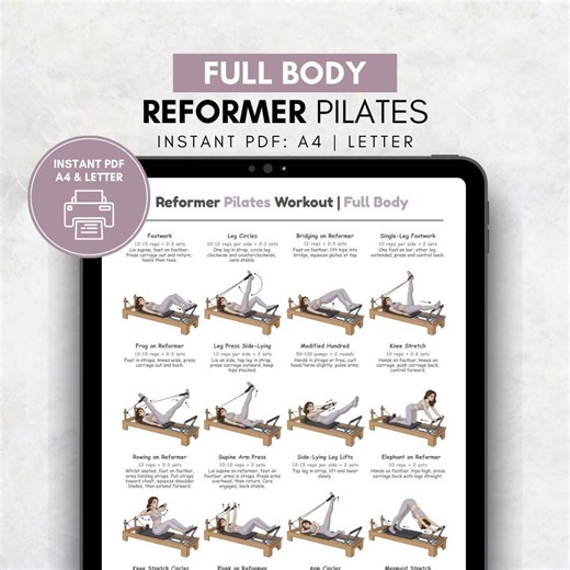 Reformer Pilates Full Body Workout Printable PDF | Pilates Reformer Exercise Chart | Home Studio Pilates Routine Guide | Womens Home Workout - Etsy