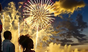 A family is watching fireworks in the sky 4K Video