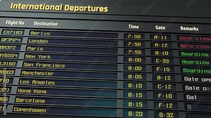 Airport timetable, departure flight information updating, international flights. Airport timetable and information display