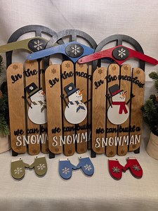 We Can Build a Snowman Sled Decor | Rustic Wooden Winter Sign | Christmas Farmhouse Door Hanger - Etsy