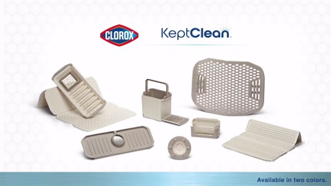 Clorox KeptClean Kitchen Faucet Splash Guard – Easy-to-Install, Water-Resistant Protection for Faucets and Sink Area, Self-Draining Channels Direct Water Into Sink – Almond Cream