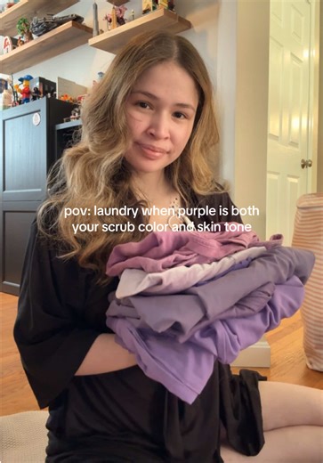 don’t get me wrong, my existence is 1000000000% pink and you can’t convince anyone otherwise buttttttttt… between my work colors being purple and my perpetually purple skin tone (SO SO purple that i could be a regular living cadaver on greys anatomy lol) this is what laundry looks like most weeks and it’s not even the 1/4 of it 🥲 what’s your color? 💜🩷🩵💛🧡❤️ #scrublife #chronicillness #mandalascrubs #laundryday #patientadvocate @connectivewellnessco @mandalascrubs