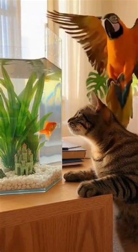 Cat's Eye Reflection in Warm Light on Aquarium Glass