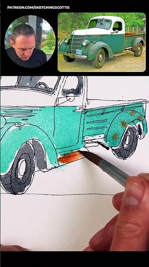 How To Draw A Car | Ink & Watercolor Sketching