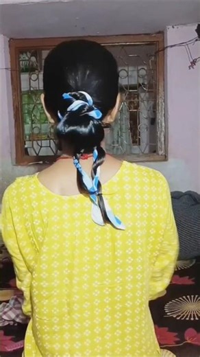 Low Ribbon Bun Hairstyle ✨💛 #hairstyle #lowbun #ribbon #easyhairstyles #shorts