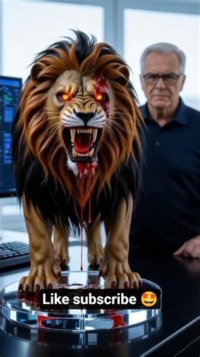"Futuristic Horror Lion Figurine in Neon Sci-Fi Lab#ai #horrorstation #horror #trendingshorts 😱