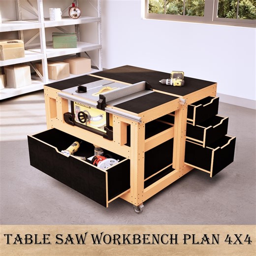 DIY 4x4 Workbench Plans With Table Saw Station, Bench With Drawer Storage, Digital PDF - Etsy UK