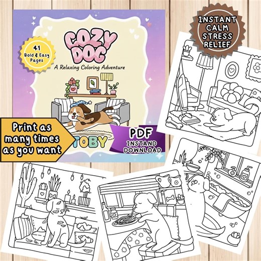 Cozy Moments Dog Coloring Book PDF, Cute Puppy Daly Adventures, Easy Relaxing Drawings, , Aesthetic Simple for Adults and Teens, Comfy Pages - Etsy