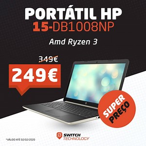 💥SUPER PREÇOS💥 Portáteis HP! Não percas os super preços que temos nos modelos: 💻Portátil HP 15' - DA1023NP, por apenas 299€. 💻Portátil HP 15' - DB1008NP, por apenas 249€ Sabe mais em: www.switchtechnology.pt *Válido até 02/02/2020 . #switchtechnology #hp #superpreços #informática #tecnologiadigital | Switch Technology