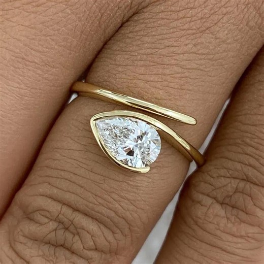 Pear Cut Diamond Promise Ring - Solid 10k/14k/18k Gold or 925 Sterling Silver - Etsy