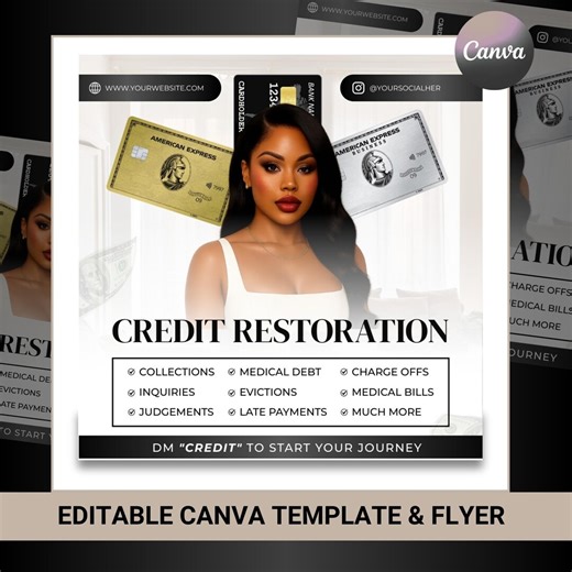 Editable Canva Credit Repair Flyer Template: Social Media Design - Etsy