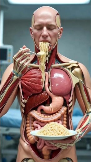 Inside Your Gut: Watch Noodles Digest in 3D Like Never Before! 🍜 #animation #3DAnatomy