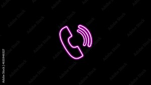 Glowing Telephone icon animation on the black background. neon line glowing call icon animation. Animated of Contact icon.