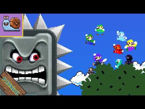 Pixnail: TEAM Mario Super Power Thwomp Escape | Animation