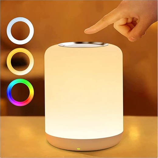 SOLIDEE Nachttischlampe Touch Dimmbar,LED Nachtlicht Baby,mit 256 RGB Warmweißes Tischlampe, Nachtlicht Batterie USB-Aufladung,1-Stunden-Timer fur Schlafzimmer/Wohnzimmer/Kinder/Erwachsene