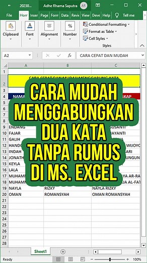Dalam video ini, kamu akan belajar cara menggabungkan dua kata secara cepat dan mudah di Microsoft Excel tanpa perlu menggunakan rumus.Tidak perlu khawatir tentang kesalahan pengetikan atau kesalahan dalam proses menggabungkan kata-kata karena teknik yang dijelaskan sangat mudah dipahami.Dengan mengikuti tutorial ini, kamu dapat meningkatkan produktivitas dan efisiensi saat bekerja dengan Microsoft Excel. Jangan lewatkan kesempatan untuk meningkatkan keterampilan Microsoft Excel kamu dengan meno