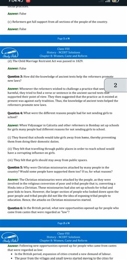 Class 8 | History Chapter 8: Women, Caste and Reform || question answer | NCERT Solutions ||