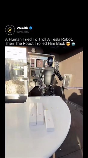 Wealth on Instagram: "This wasn’t a trick, it was a live test of a robot’s situational awareness. 🍿🤖 The robot immediately tracks the fake handoff, pauses, and adjusts its timing instead of reacting blindly. That kind of response suggests real-time perception, intent recognition, and decision-making happening together, not a pre-scripted motion. Whether supervised remotely or operating autonomously, this behavior requires continuous vision processing, object permanence, and precise motor contr