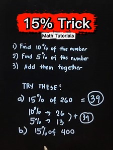 3K views · 7 comments | Finding 15% Quickly‼️‼️‼️ #mathtechnique #Mathhack #basicmath #fbreelsfypシ゚viralシ #fbreelsfypシ゚viralfbreelsfypシ゚viral #MathHacks #mathteachergon #MathMadeEasy #mathisfun #mathchallenge #MathTutor #mathskills #MathMadeSimple #mathtricks #MathTutorials #Math #percentagetricks #MathChallenge2025 #mathmadeeasy #mathnotes #mathstricksshortcut #percentage | Math Tutorials | Facebook
