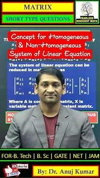 🔥Homogeneous and Non-Homogeneous System of linear equation🔥#engineeringmathematics #matrix #gatema