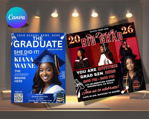 Graduation Invitation Flyer | Editable Canva Template | Class of 2026 | Graduation | Printable School Party & College Degree Announcement - Etsy