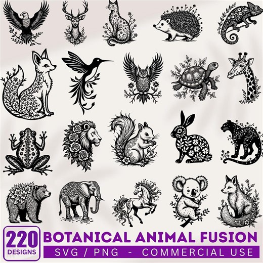 Botanical Animal Fusion BUNDLES SVG for Cricut, Laser Cut Wildlife Floral Art Instant Downloads - Etsy