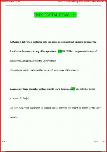 USPS Postal Exam 474 Questions and Answers Latest Verified Answers by Expert1340 new video