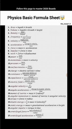 Physics Basic Formula Sheet 📚