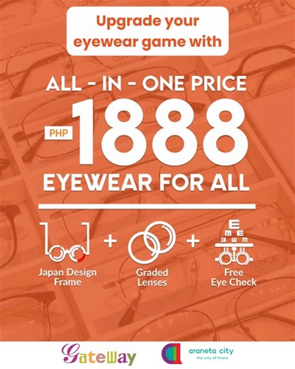 OJO Eyewear is dedicated to providing quality eye care for everyone and is always ready to serve you. We’re your one-stop shop for frames, lenses, and trusted eye care services. 👓🕶 Upgrade your eyewear with our All-In-One Price P1888 package and get your new pair at 📍OJO Eyewear, Level 3, Gateway Mall 1 | 📍Ground Floor, Ali Mall today. #OJOEyewear #EYEWEARFORALL #CityOfFirsts #AranetaCity #GatewayMall | Araneta City