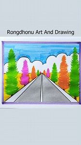 1.1M views · 9K reactions | Colorful Roadside Scenery Drawing | Easy Landscape Art Tutorial #drawing #rongdhonuartanddrawing #art #reels | Rongdhonu Art and Drawing | Facebook