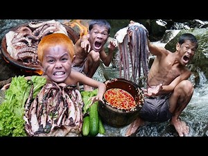 Primitive Technology - Kmeng Prey - Cooking Hand Octopus Recipe Eating Delicious