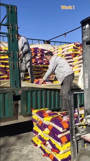 The process of rice bag unloading