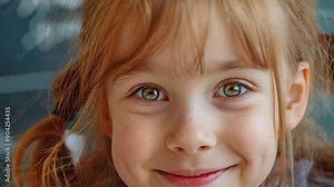 A gifted little girl solves an arithmetic problem that her teacher gave her. An image of a contented elementary school student working hard to study