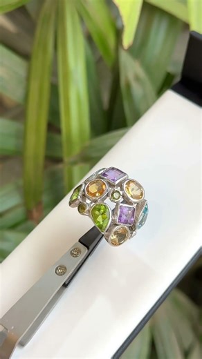 Silver ring with multi colour natural gemstones 100% authentic with certificate #gemone #islamabad