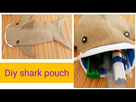 DIY shark pouch/ pencil pouch making tutorial/ easy pouch