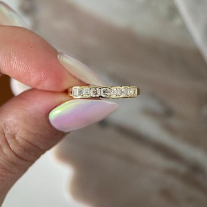 Asscher Cut Bridal Band Bezel Set Ring Half Eternity Wedding Band Engagement Band 14k Yellow Gold Moissanite Band Anniversary Gift for Her - Etsy