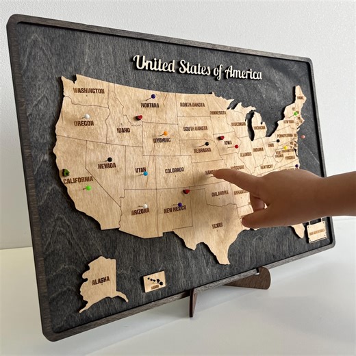 Wooden US Push Pin Travel Map, 50 States Tracker Poster - Etsy