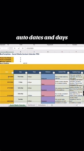 Business Templates on Instagram: "A beginner friendly excel content calendar to help you stay consistent. #contentcalendar #smallcreator #consistentposting #digitalmarketing #digitalproduct"
