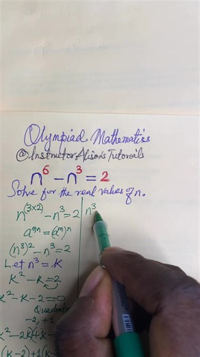 Olympiad Mathematics Challenge: Let’s Solve for n! In this video, I revisited one of those classic Math problems that remind many of us why we once fell in love with numbers: n⁶ – n³ = 2. It’s the kind of question that stretches your reasoning, rekindles mathematical curiosity, and reminds us of the beauty of logical thinking. As a Math and Science tutor working with students across the US, UK, Canada, and beyond, I specialize in helping learners rediscover that same excitement, whether it’s AP 