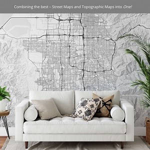 City Topographic Wallpaper Maps Peel and Stick Wall Mural Large Map of Any City, Perfect for Home Office Commercial Wall Spaces, Custom Map - Etsy