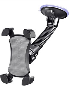 ToughTested Mammoth Windshield Phone Mount with Double-Ribbed Gooseneck, Extra-Large 4.25” Suction Cup, 4-Way Locking Claw Grip, 360° Rotation & One-Button Release