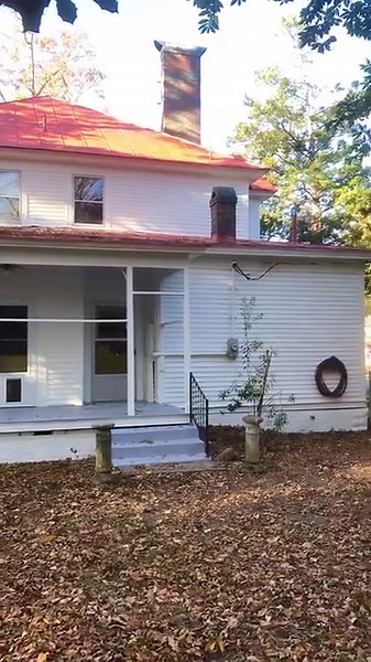 The Back Of The House Was Completely Rotted, Roof Leaks, A Rotted Out Porch Floor & Vines Growing Up The Walls To The Top Of The Roof Chimneys. The Back Porch Was Screened, We Left The Screen Off Intentionally As An Experiment To See If We Would Like It, So On Phase 2 Were Going Screenless & Adding A Railing. 📸 DVF Preservation Nation #oldhouse #oldhouselove #architecture #house #photography #oldhouses #abandoned #home #renovation #old #nature #oldhousecharm #vintage #architecturephotography #h