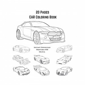 Car Coloring Book for Kids | 20 Printable Sports Car Pages (PDF) - Etsy