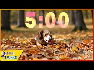 5 Minute music timer of cute dogs jumping in and out of leaves!