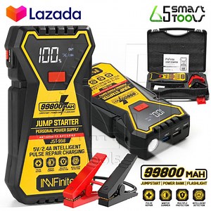 InnFinite 2-in-1 2USB จั้มสตาร์ท & พาวเวอร์แบงค์ 99,800 mAh จั๊มสตาร์ท 12V ชุดจั้มสตาร์ท พร้อมปั๊มลม   USB 2 พอร์ท หน้าจอแสดงผลดิจิตอล High Power Jump Start Power Bank จั๊มแบต จั๊มรถ เครื่องจั๊มสตาร์ท เครื่องจั๊มแบตรถยนต์ พ่วงเเบตเตอรี่ (มีไฟฉายในตัว) | Lazada.co.th