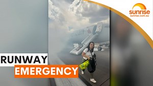 RUNWAY EMERGENCY ✈️ Terrified passengers forced to evacuate and flee a smoking American Airlines jet. WATCH SUNRISE FOR MORE | @7plus ☀️ | Sunrise